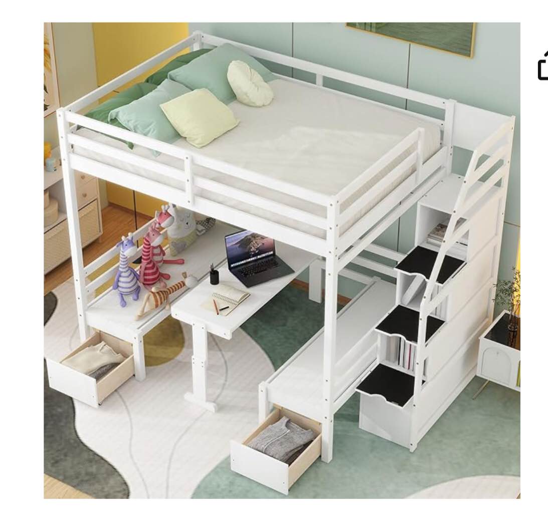 Merax Full Over Full Size Bunk Bed Frame with Staircase and 2 Drawers ...