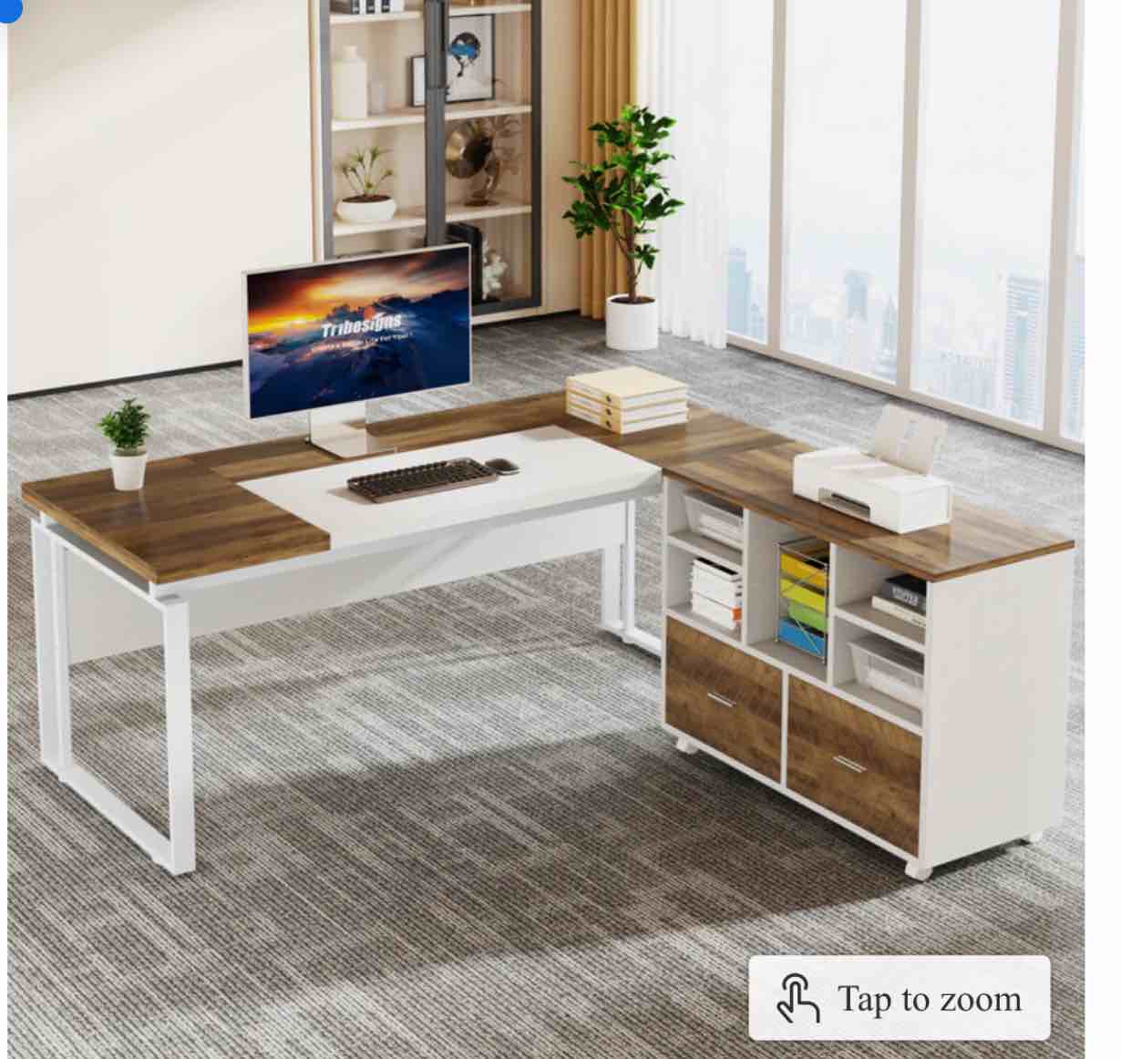 HOGA-F1810-B L-Shaped Executive Desk, 63" Computer Desk with Mobile ...