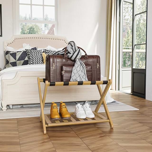Smart FENDEE Fully Assembled Bamboo Luggage Rack for Guest Room, 2-Tier ...