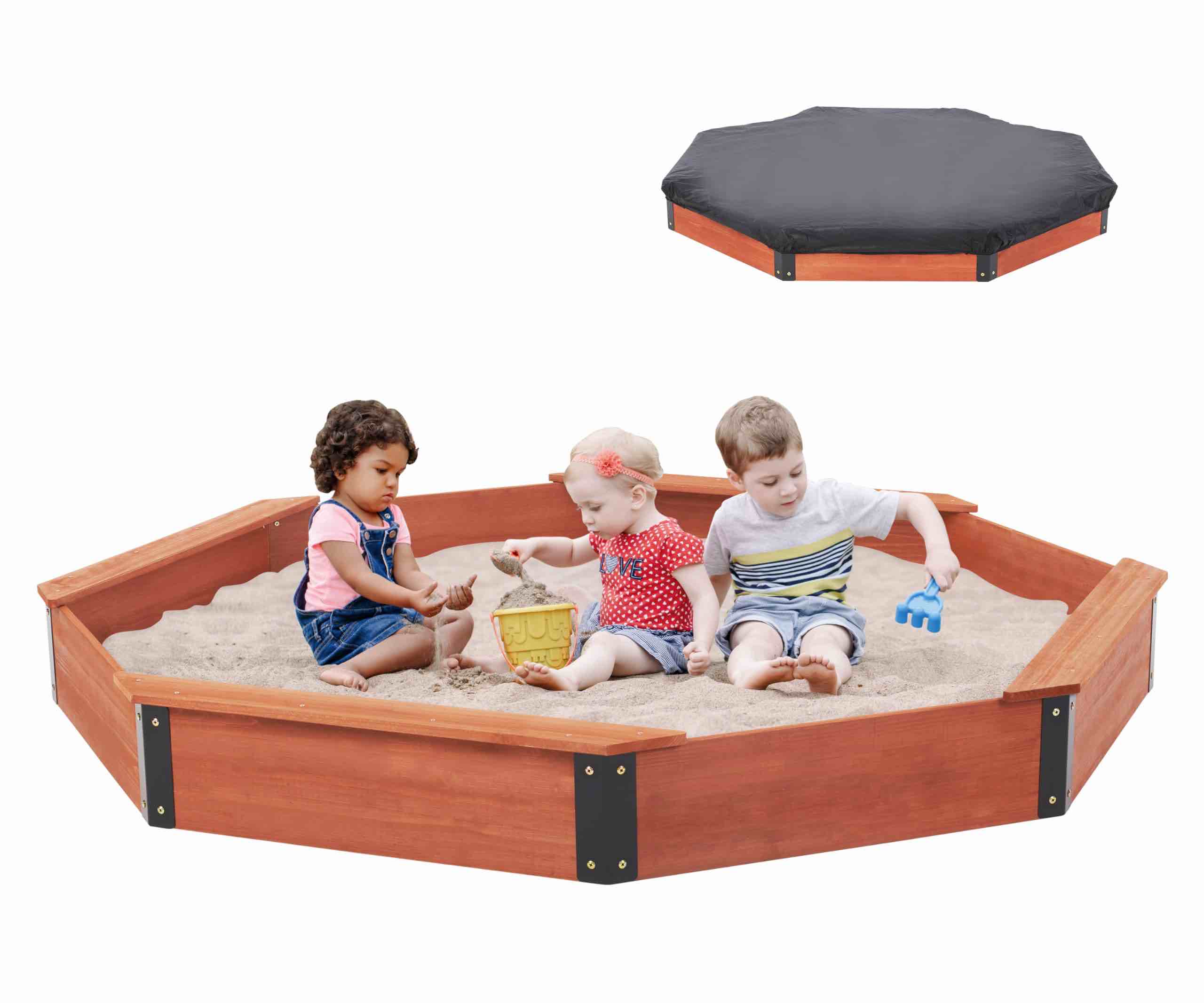 85'' Large Outdoor Sandbox with Cover | Wood Octagon Sandpit for Kids ...