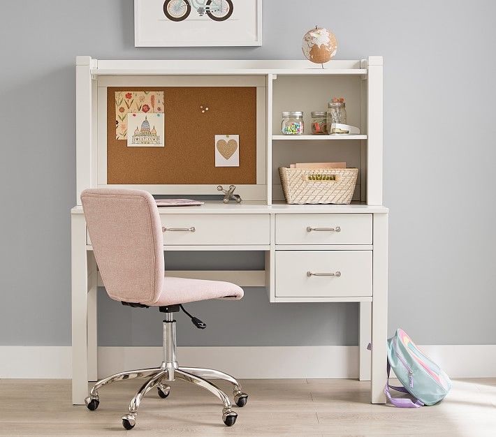 Camp storage desk with hutch set white