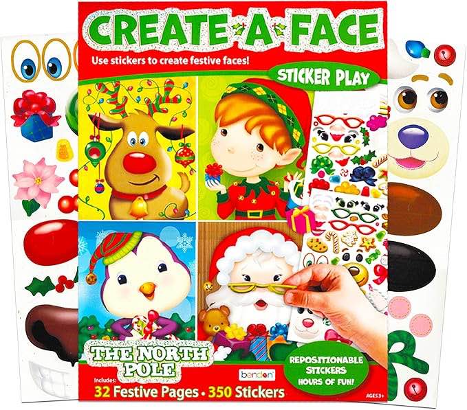 Bendon Publishing Christmas Make a Face Sticker Book for Kids Toddlers ...