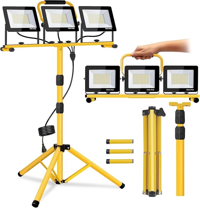 21000 Lumen Work Lights with Stand, 3 Adjustable Head LED Work Light ...