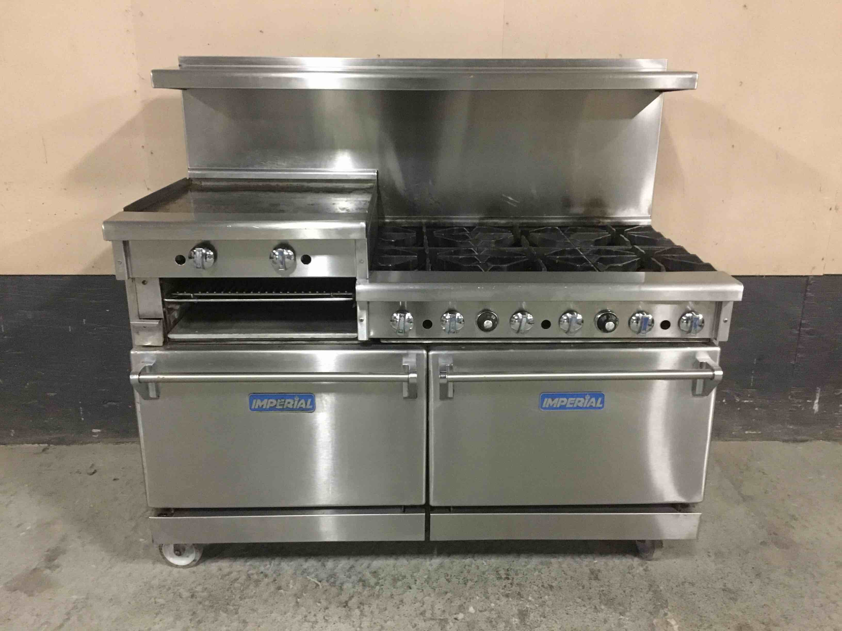 IMPERIAL STAINLESS STEEL NATURAL GAS 6 BURNER RANGE WITH DUAL OVEN, 24 ...