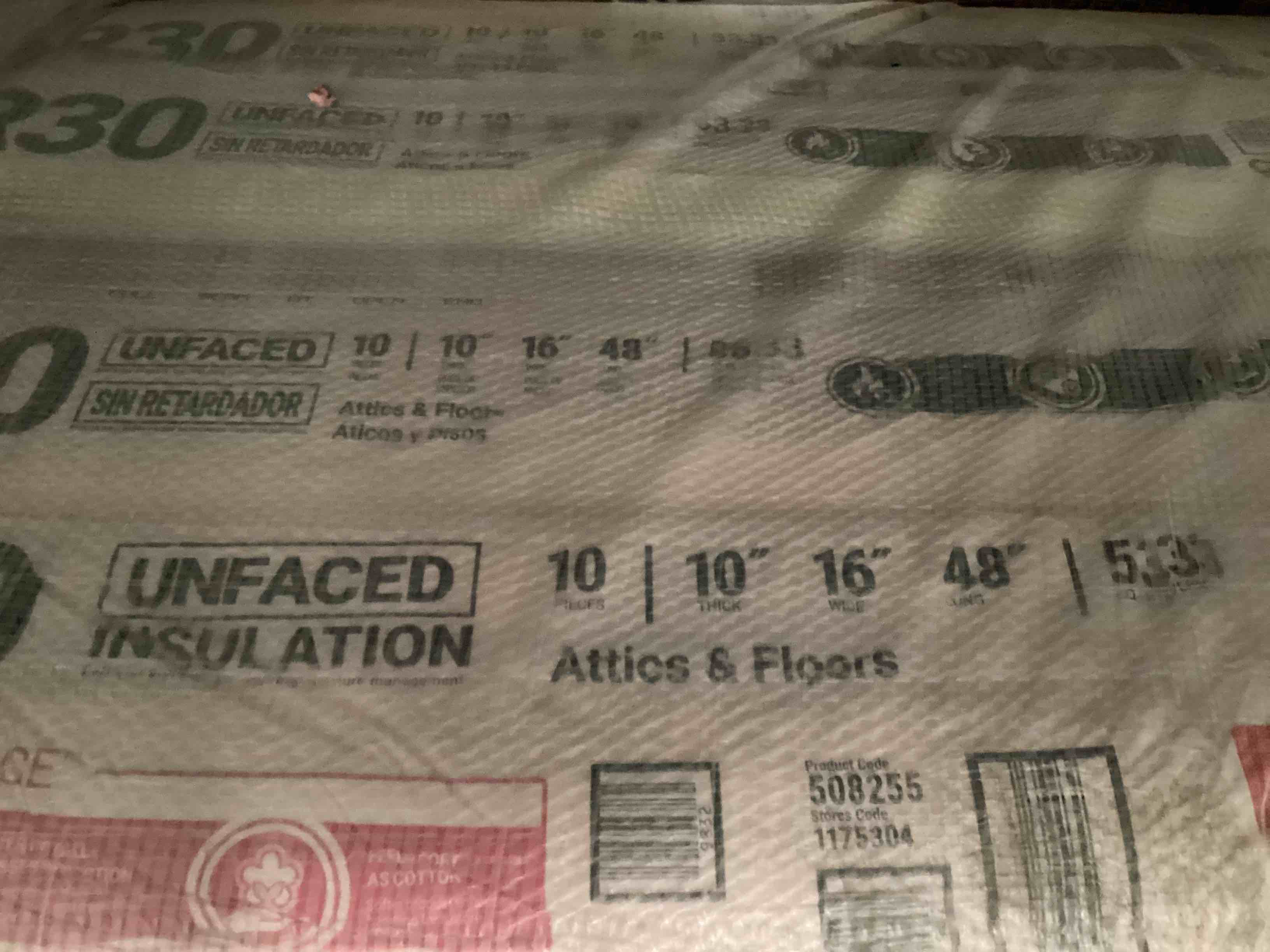 4 batts r30 unfaced 16” insulation your bid per batt