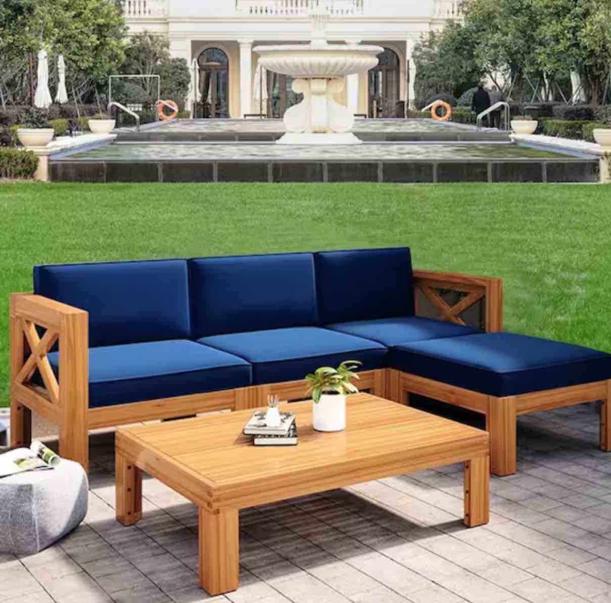 ( box 1 / 3 ) 5 Piece Wood Patio Furniture Set, Outdoor Seating Chat ...