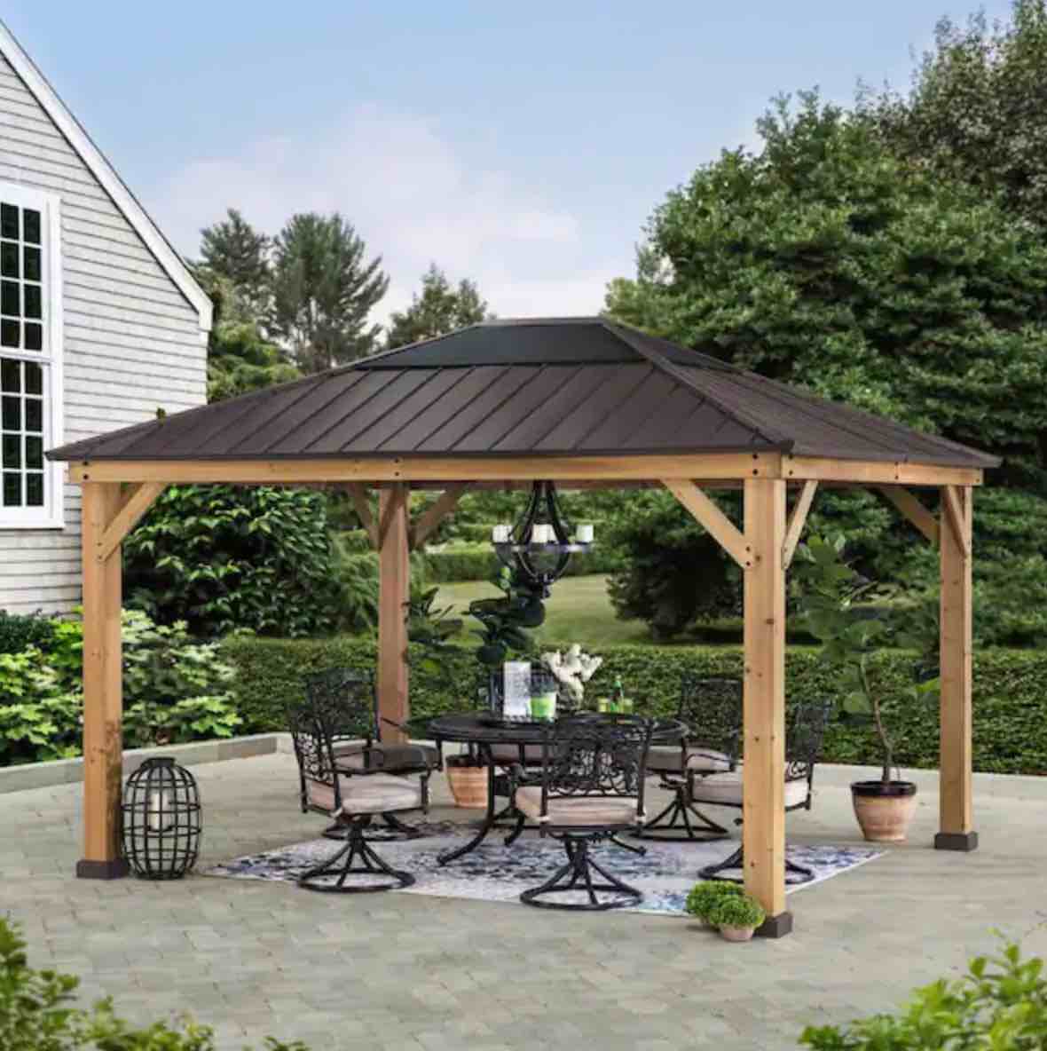 Sunjoy Imani 11 ft. x 13 ft. Cedar Framed Gazebo with Brown Steel and ...
