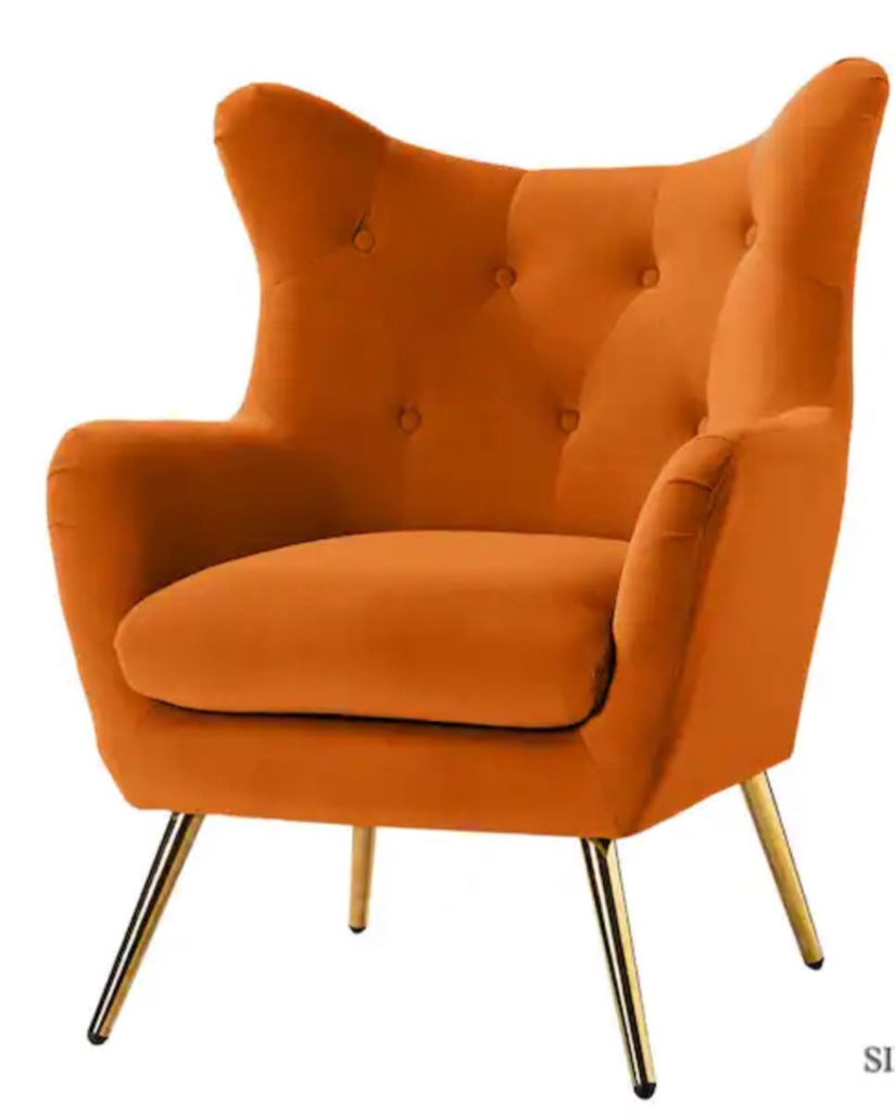 Jacob Orange Tufted Accent Wingback Chair with Golden Base