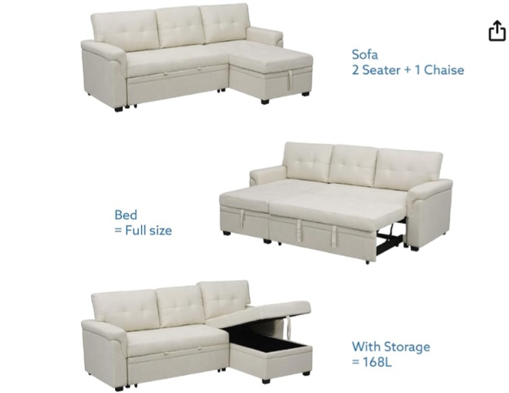 Perry Modern Sectional Sleeper Sofa with Pull Out Bed, Reversible ...