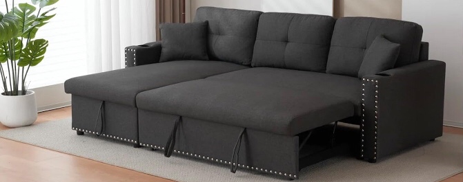 Alexent Traditional Sleeper Sofa- Full Size Bed, Tufted Back, Nailhead ...