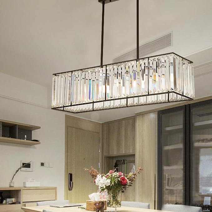 OUKANING Adjustable Rectangle Crystal Chandelier, Pool Crystal Ceiling ...
