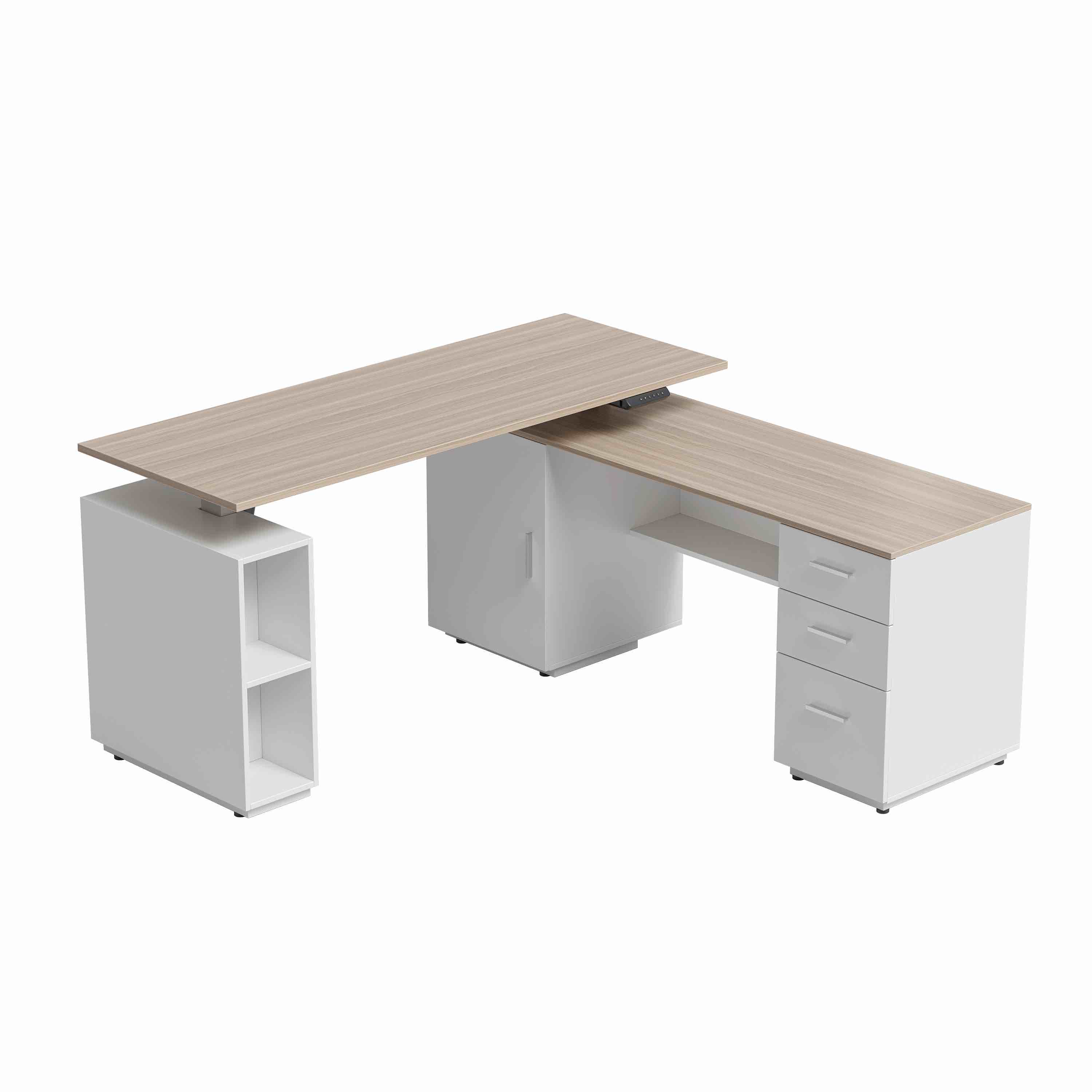 FEZIBO 63" L Shaped Executive Standing Desk, White Frame/Light Walnut ...