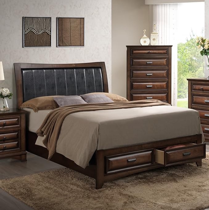 Roundhill Furniture Broval 179 Light Espresso Finish Wood King Size ...