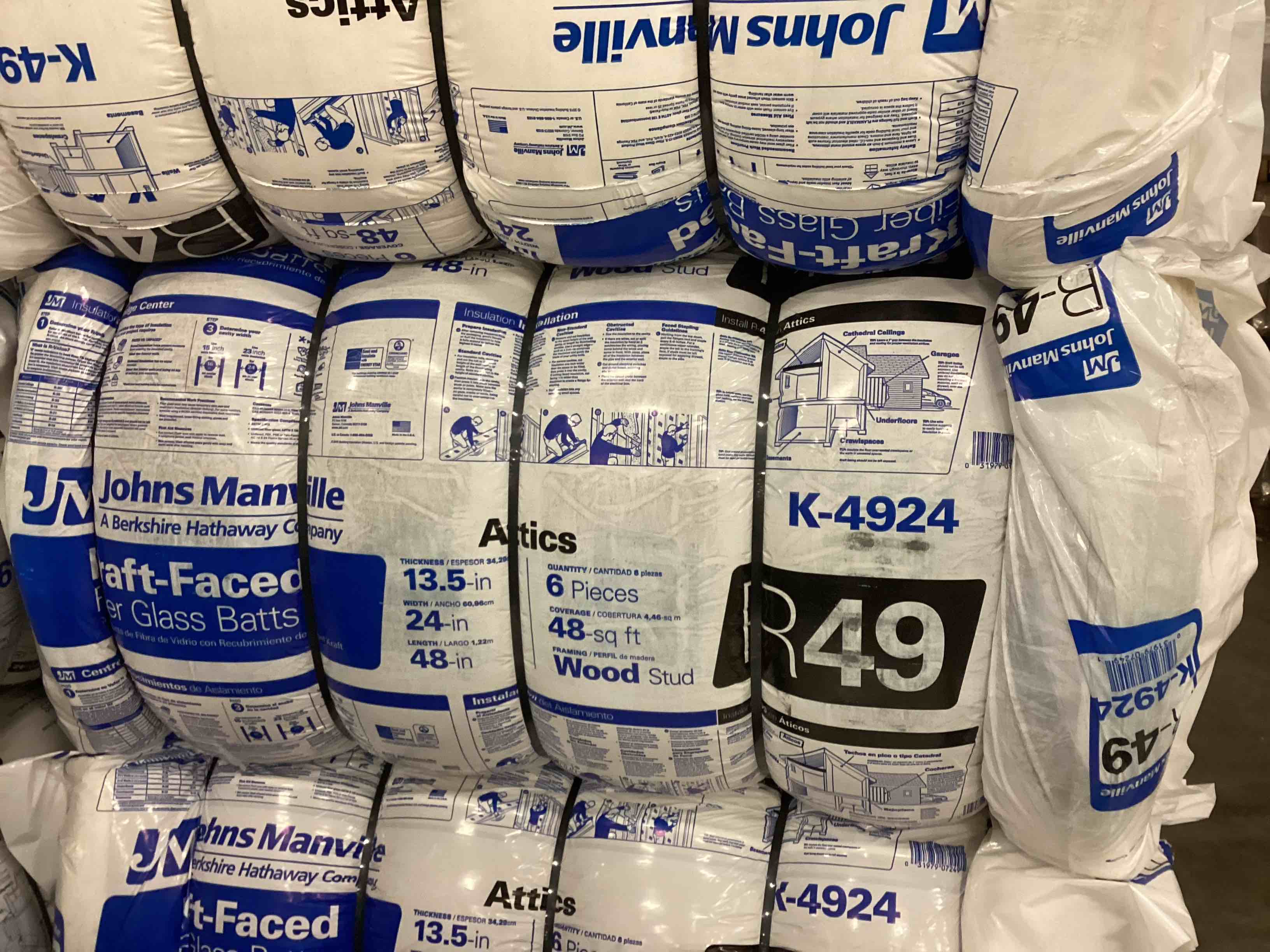 4 batts r49 24” Kraft faced fiber glass insulation your bid per batt