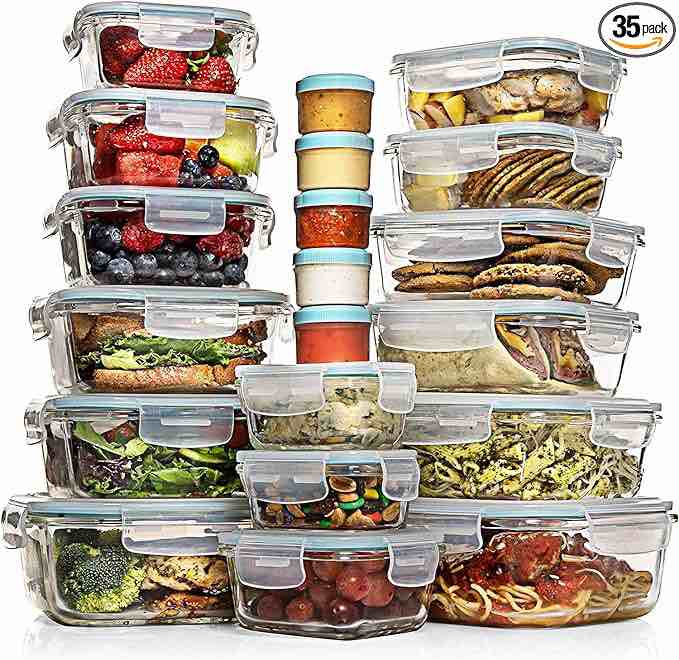 Skroam 5-Packs 36OZ Glass Food Storage Containers with Lids Airtight, Glass Meal Prep Container ...
