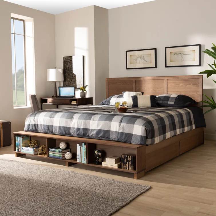Baxton Studio MG6001-1S-Ash Walnut-4DW-King Arthur Modern Wood Platform ...