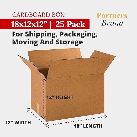 PARTNERS BRAND 18 x 12 x 12 Corrugated Cardboard Boxes, Medium 18"L x ...