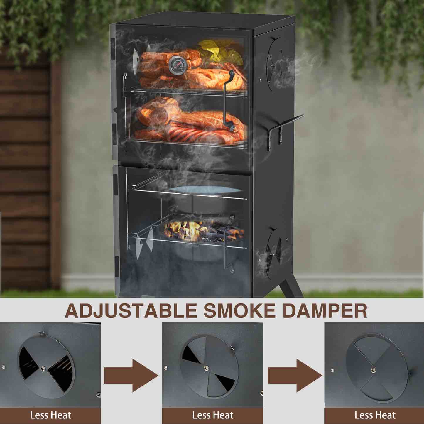 Kingchii Vertical Charcoal Smoker BBQ Grill, Portable Smoker for ...