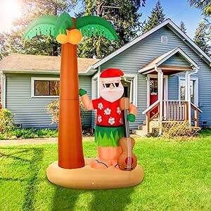 RETRO JUMP 7 Ft Christmas Inflatables Hawaiian Animated Hula Santa ...