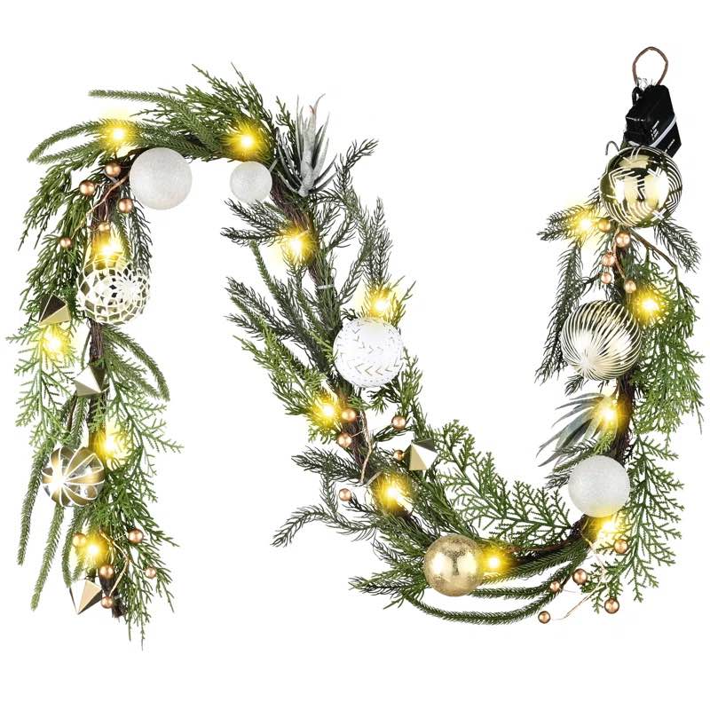 Ieasha Lighted White and Gold Christmas Balls and Pinecorn Pre ...