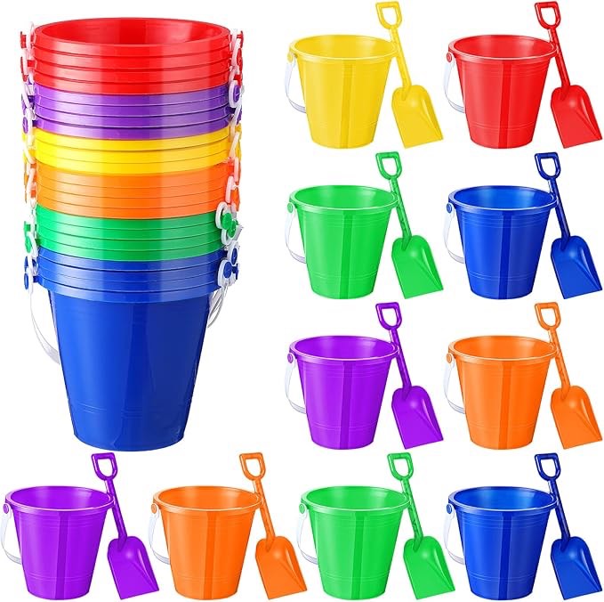 12 Pcs Sand Buckets Bulk for Kids Plastic Beach Buckets Sand Pail with ...