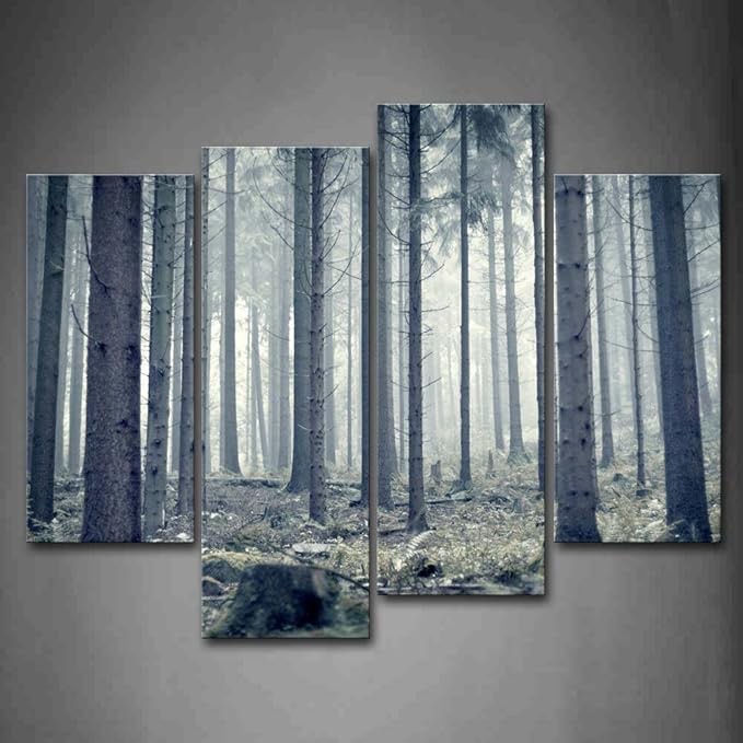 Forest Straight Trees Grass On Land Wall Art Painting The Picture Print ...