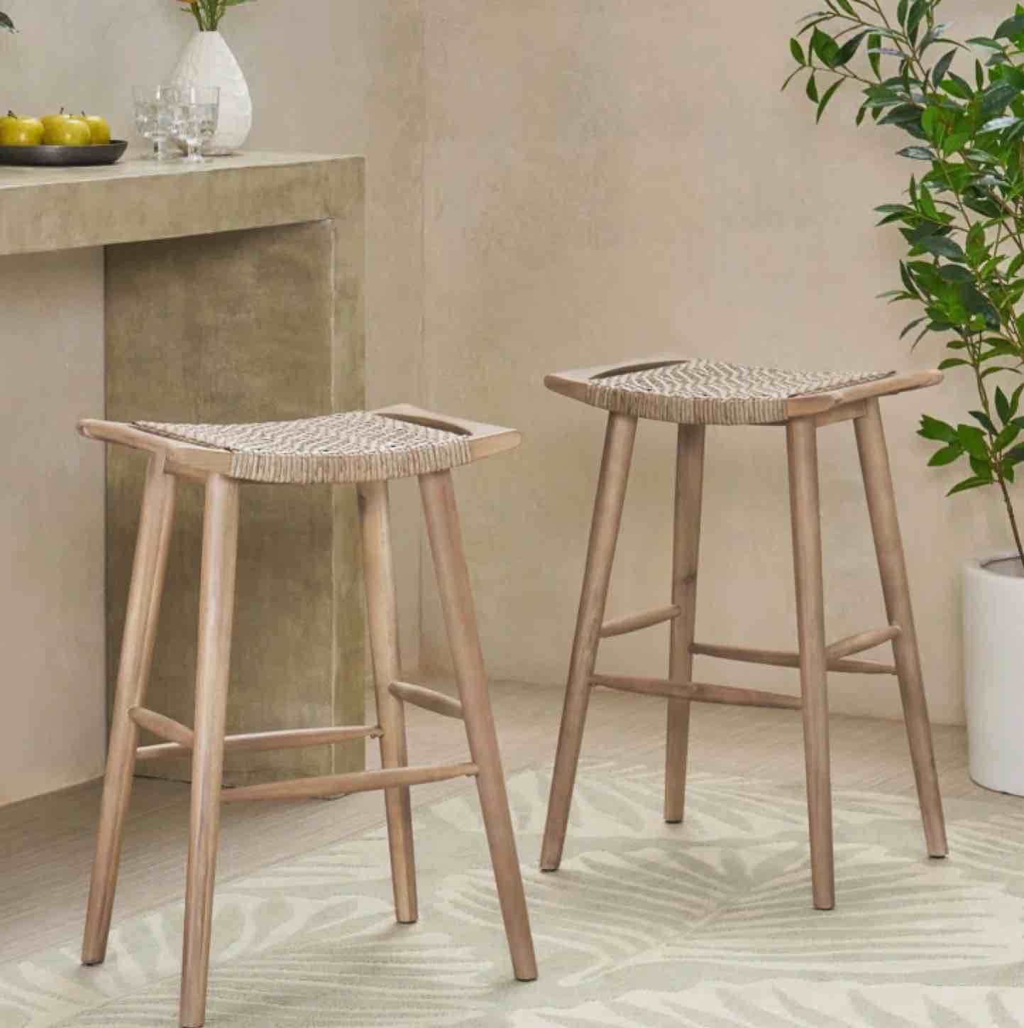 Atoka Polyethylene (PE) Wicker Outdoor Stool (Set of 2)