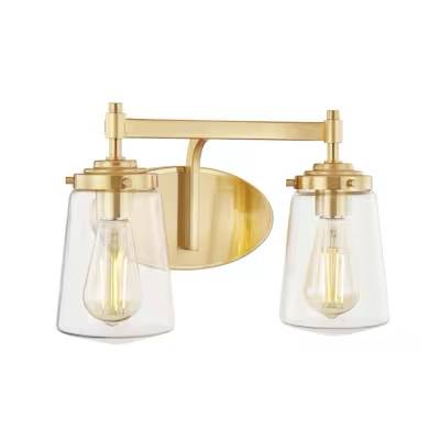 (SILVER) allen + roth Wyatt 14.3-in 2-Light Distressed Brass Farmhouse ...