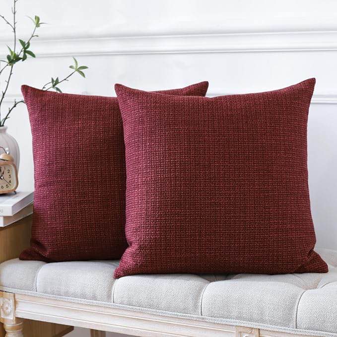 Pack of 2 Throw Pillow Covers Linen Wine Red Pillowcases Farmhouse ...