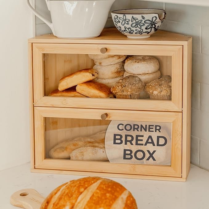 bamboo corner bread box Corner Bread Box for Kitchen Countertop - Extra ...