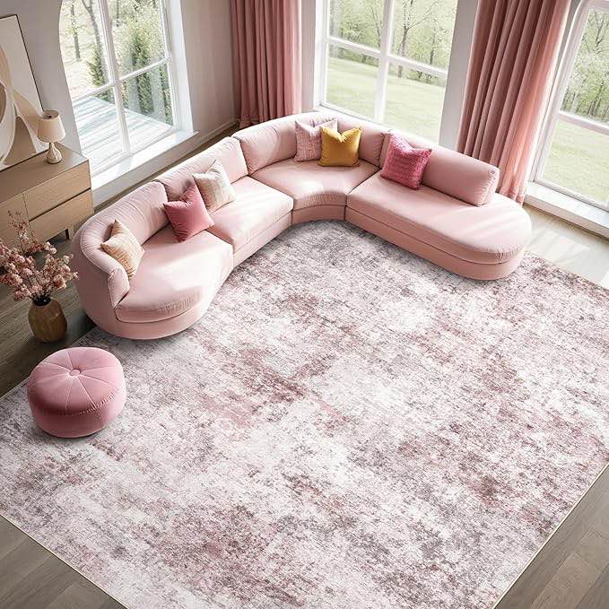 10x12 Area Rug Living Room Rugs - Washable Neutral Modern Abstract Soft ...