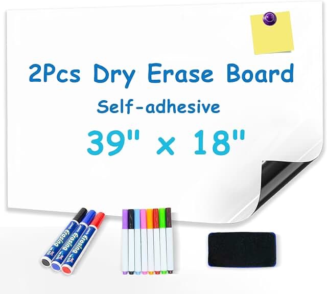 YOUNGJQ 2 Pack Magnetic Whiteboard Contact Paper 39" x 18”, Adhesive ...