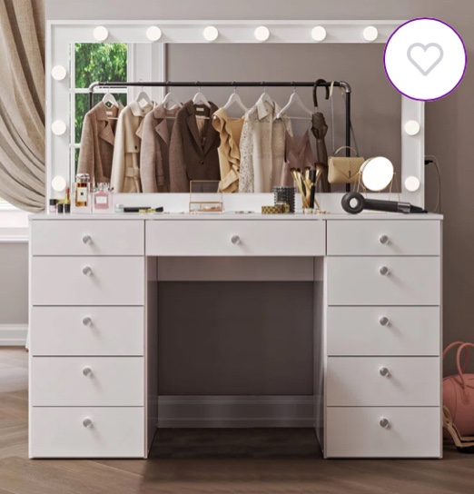 Orla Extra Large Makeup Vanity with Bluetooth Speakers, Lights, USB ...