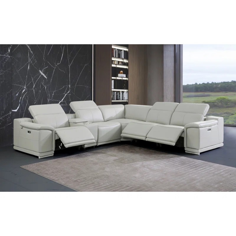 Hild 6 - Piece Leather Power Reclining Sectional