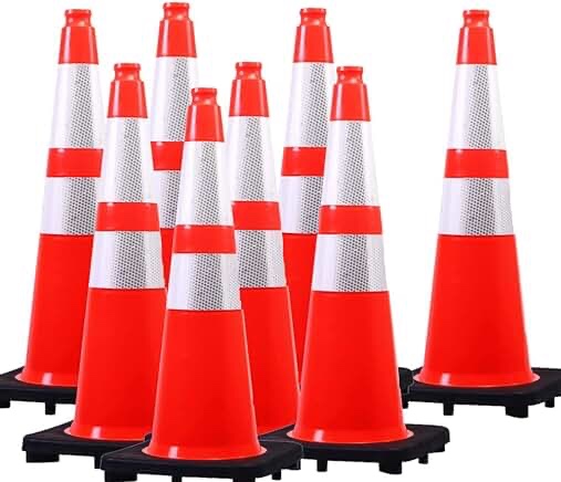 6 (some damage) Orange PVC Traffic Cones, Black Base Construction ...