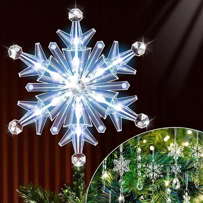 Simgoing 13 Pcs Christmas Snowflake Star Tree Topper Lighted Xmas ...