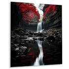 Grey And Red Waterfall Of Eternity II - Landscapes Canvas Wall Art