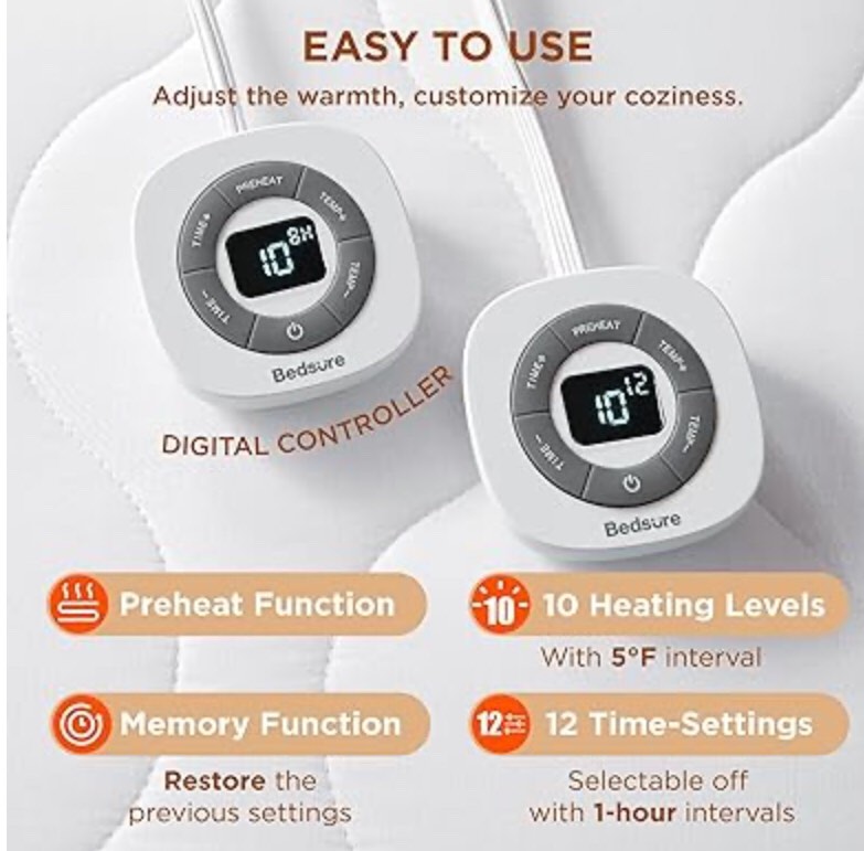 (( Only controls))Bedsure Waterproof Heated Mattress Pad Queen - Cotton ...