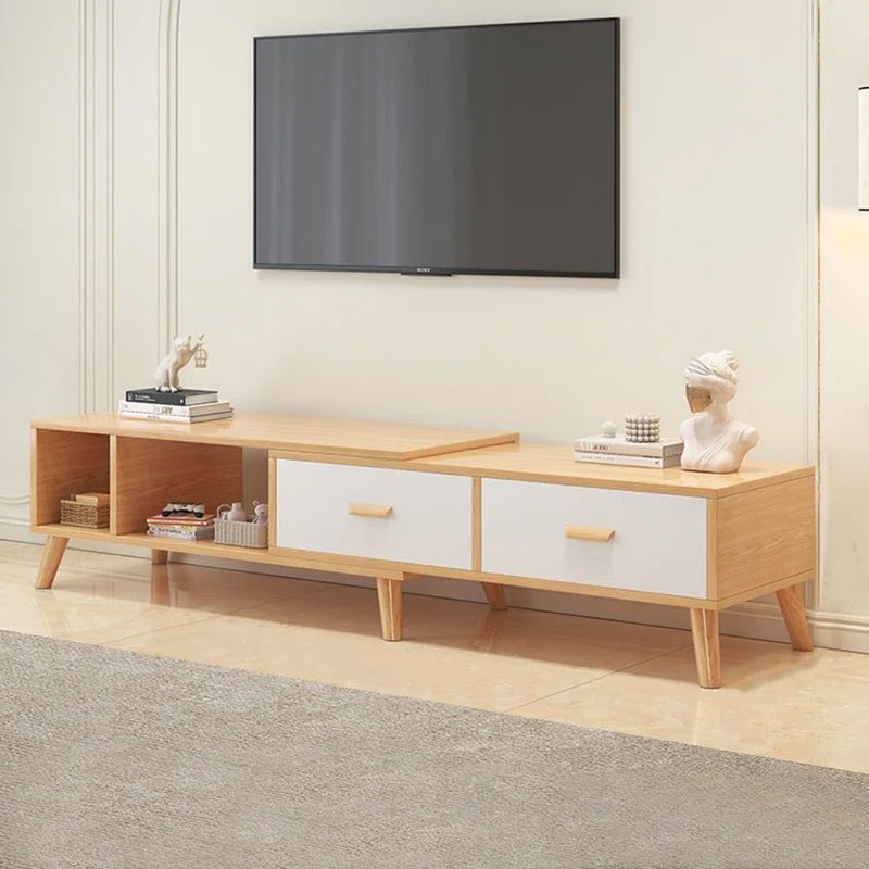 TV Stand,Retractable TV Cabinet,Entertainment Center with 2 Drawers and ...
