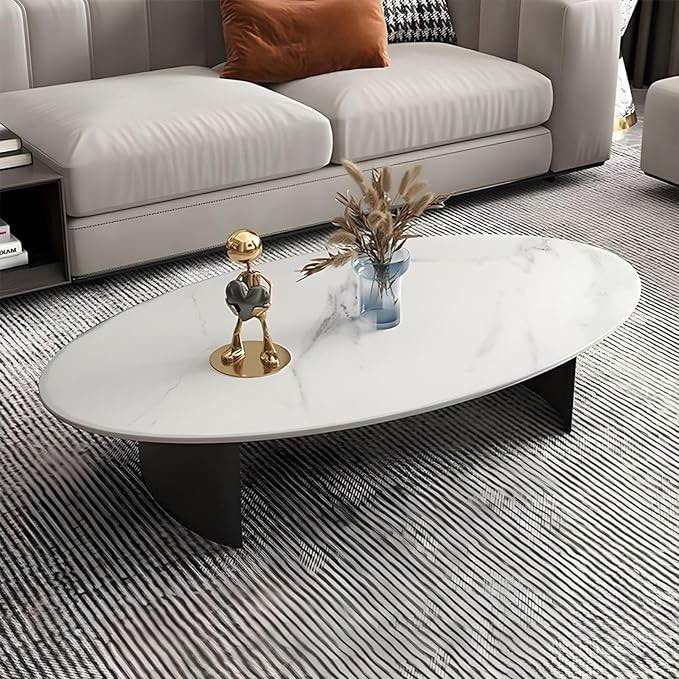 **INCOMPLETE ** (no base)Marble Top Oval Coffee Table, Modern Oval ...