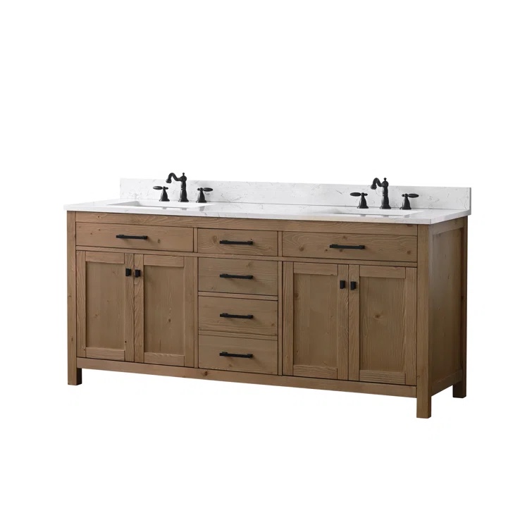 Basima 72'' Free Standing Double Bathroom Vanity with Blue Limestone Top