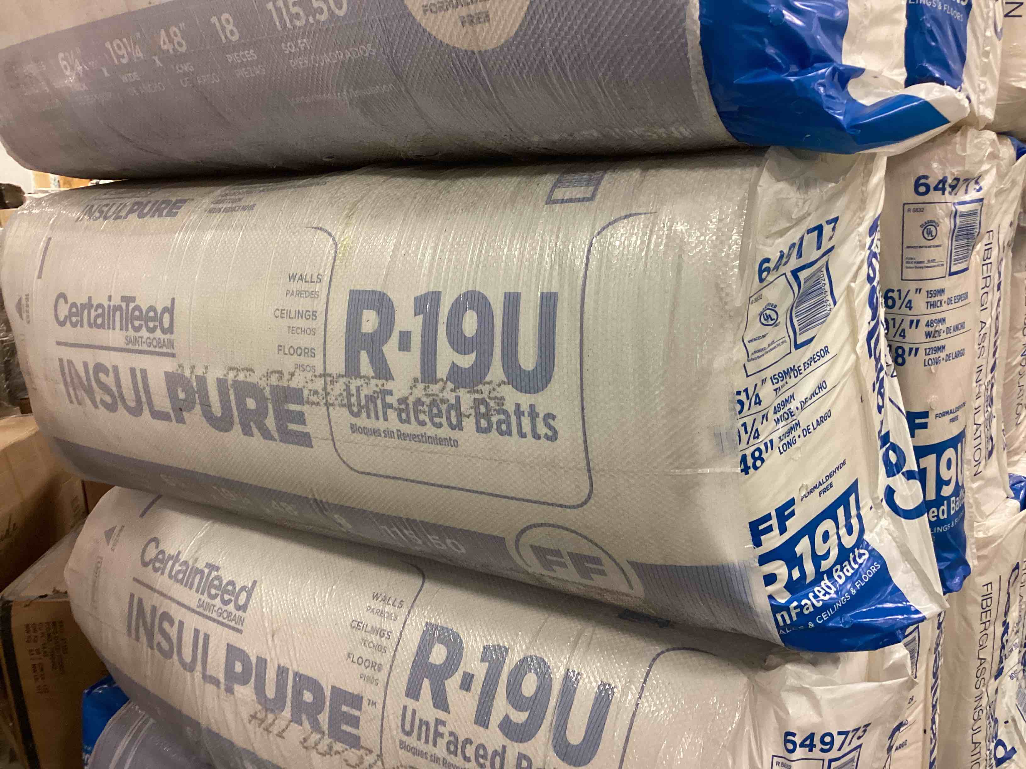 4 batts r19 19.25” unfaced insulation your bid per batt