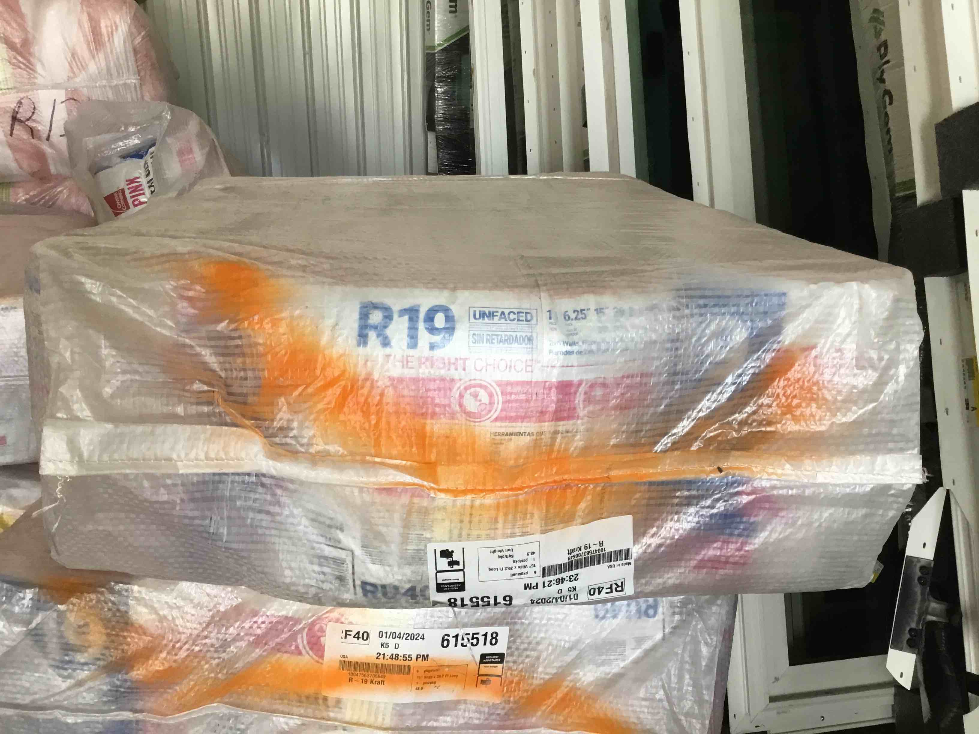 6 rolls r19 15” faced insulation your bid per roll