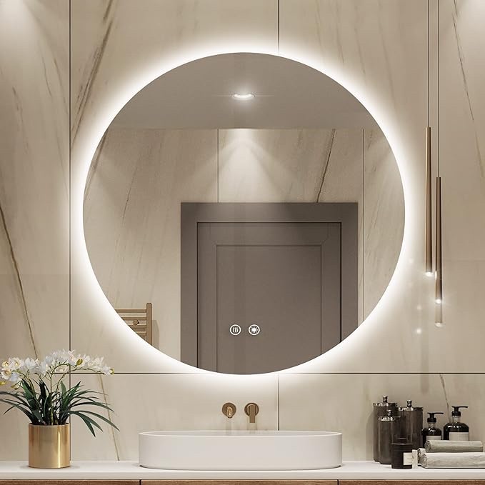FTOTI 24 Inch LED Backlit Round Mirror for Vanity,6000K Wall Mounted ...