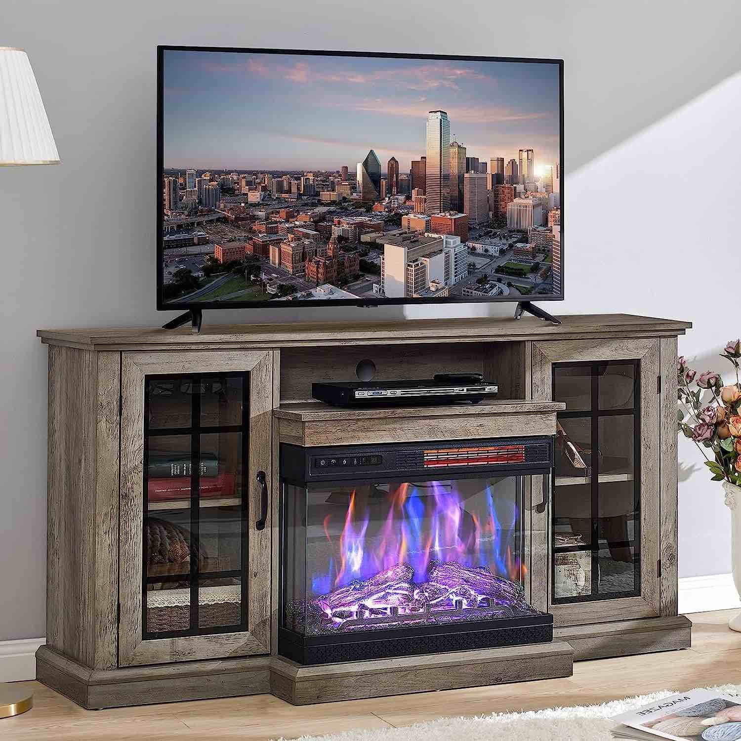 Megill 3-Sided Glass Fireplace TV Stand For TVs Up To 65" (incomplete ...