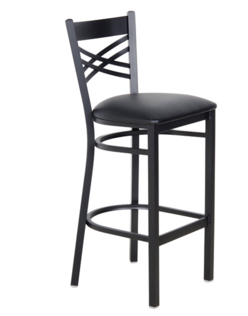 Lancaster Table & Seating Black Finish Cross Back Bar Stool with 2 1/2 ...