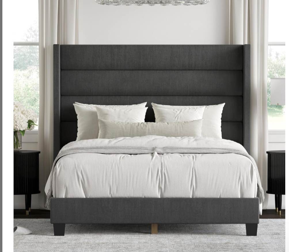 DG Casa George Upholstered Panel Bed Frame with Tall Tufted Horizontal ...