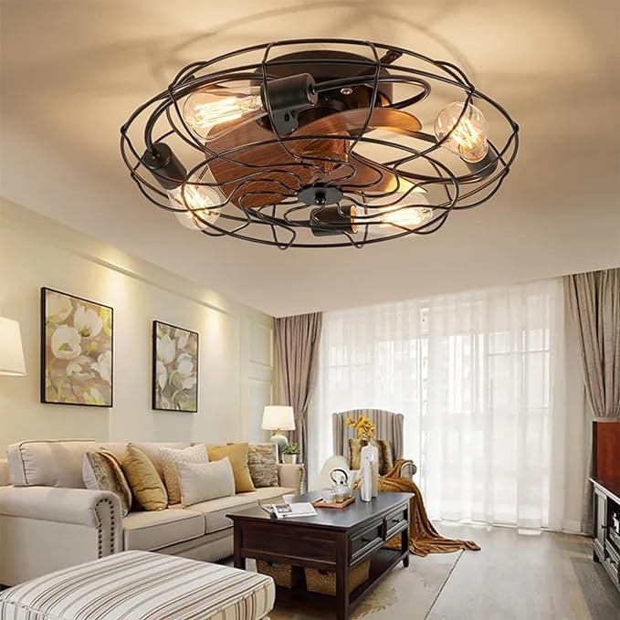 LUDOMIDE Caged Ceiling Fan with Light and Remote, 21inch