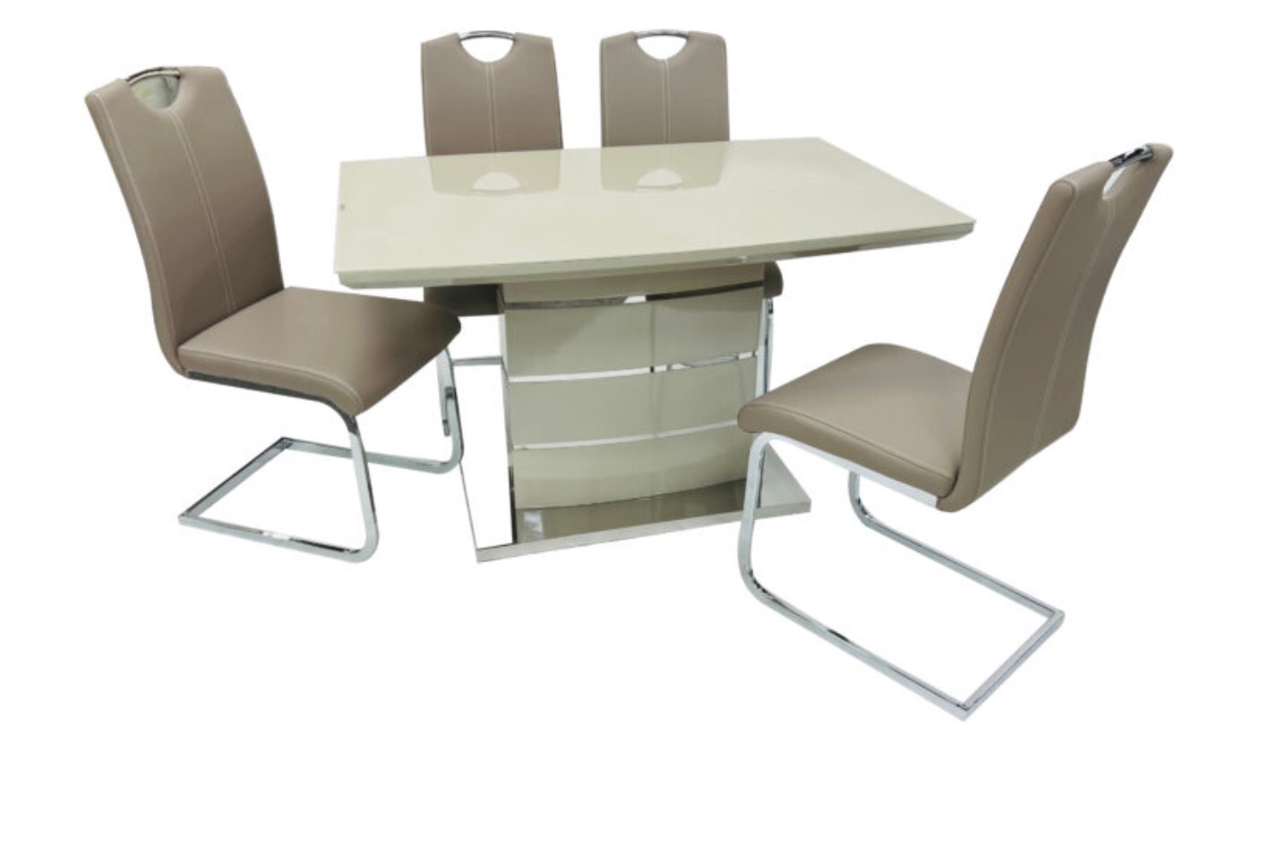 Milan Dining Table Set with 4 Milan Chairs – Cappuccino