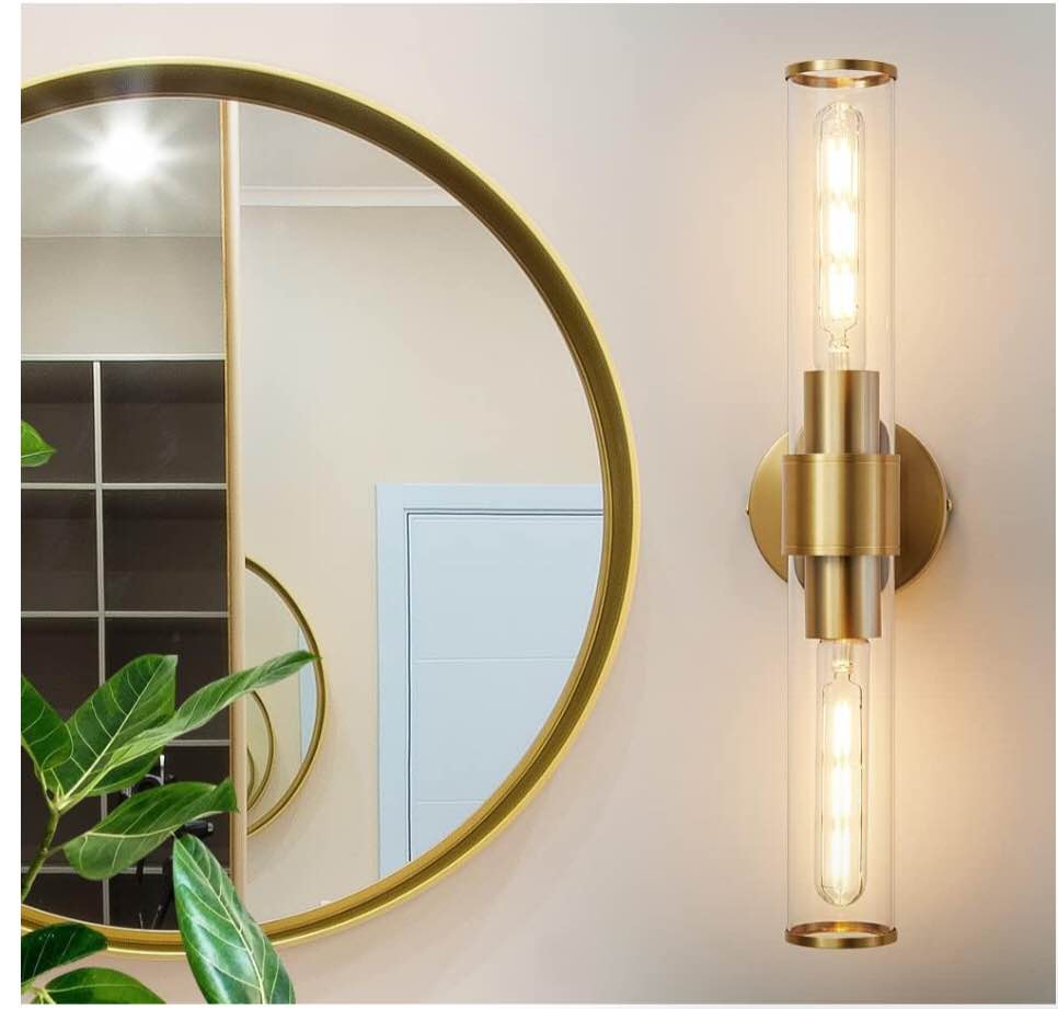Vaziden Gold Wall Sconce, Bathroom Light Fixtures in Clear Glass Indoor ...